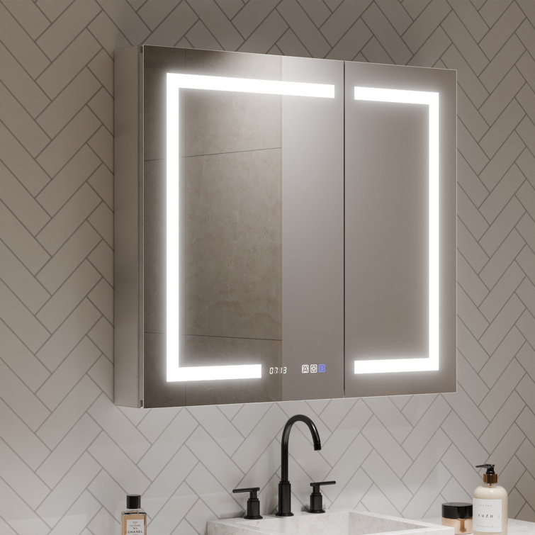 Orren Ellis Vinush Frameless Medicine Cabinet with LED Lighting, 3 Adjustable Shelves, Surface ...